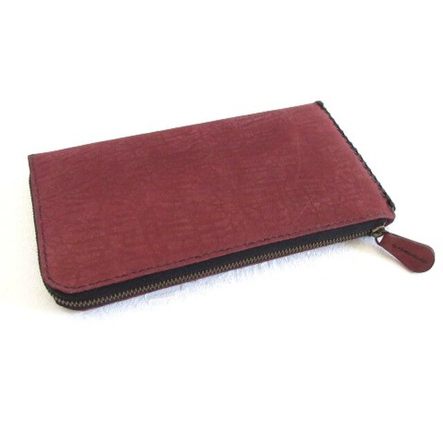 牛革・マッドワイン・ドライシュリンク・L字ファスナーロングウォレット022 | iichi ハンドメイド・クラフト作品・手仕事品の通販