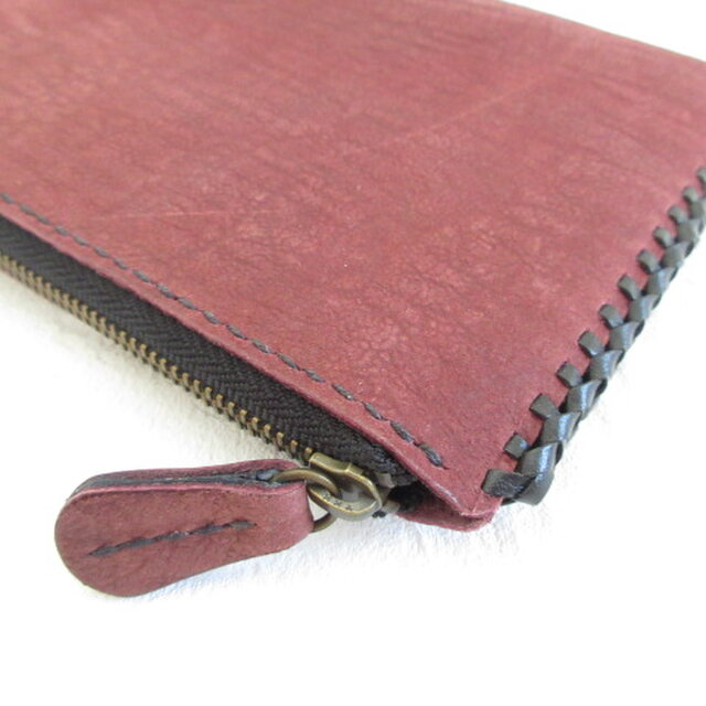 牛革・マッドワイン・ドライシュリンク・L字ファスナーロングウォレット022 | iichi ハンドメイド・クラフト作品・手仕事品の通販