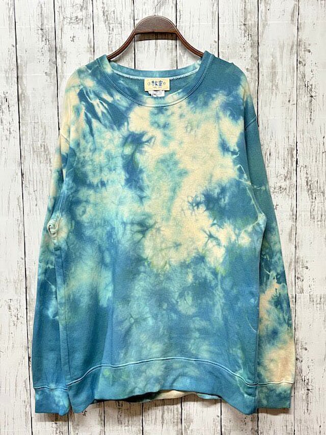 タイダイ染め スウェット トレーナー Lサイズ ティールブルー×ベージュ HD19-08 | iichi ハンドメイド・クラフト作品・手仕事品の通販