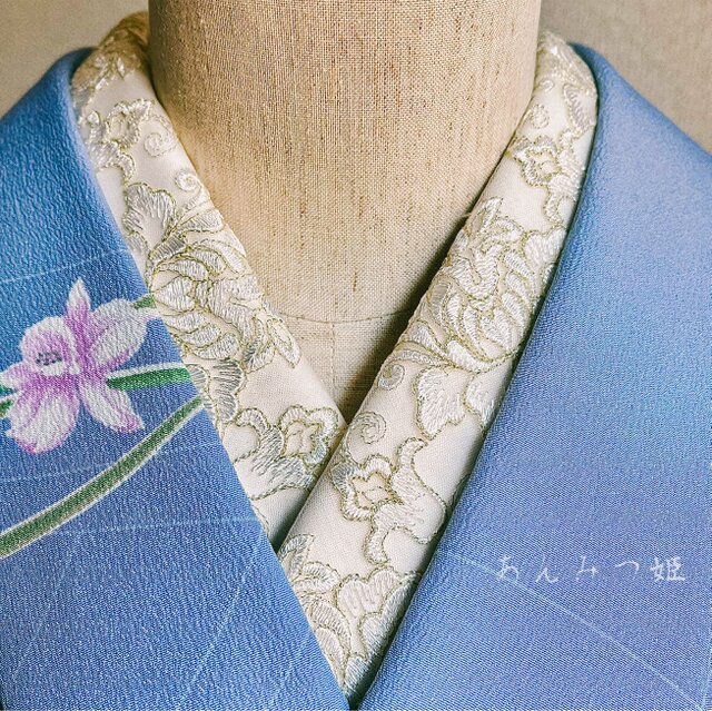 洗える刺繍半衿 ジャンパーゴールド×白 | iichi ハンドメイド・クラフト作品・手仕事品の通販