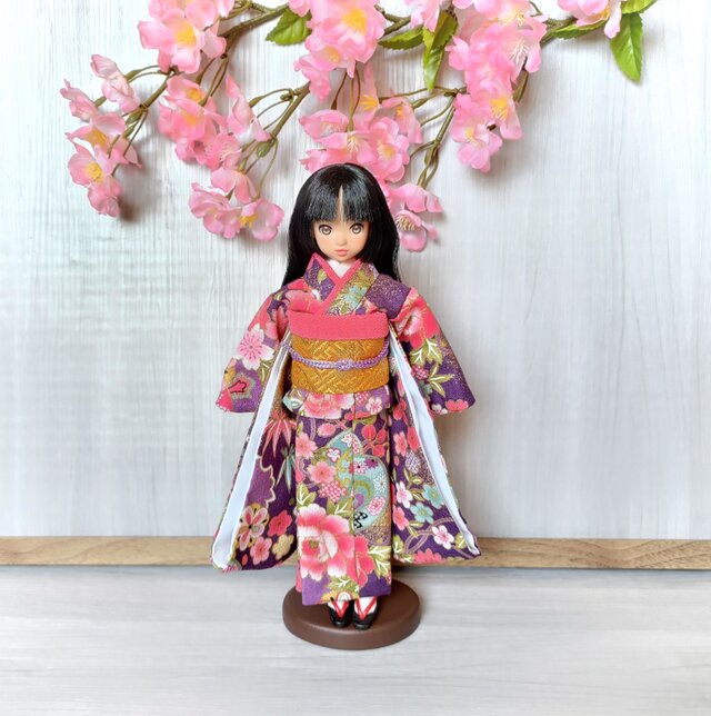 「紫は花盛り」22cmドール振袖着物 | iichi ハンドメイド・クラフト作品・手仕事品の通販