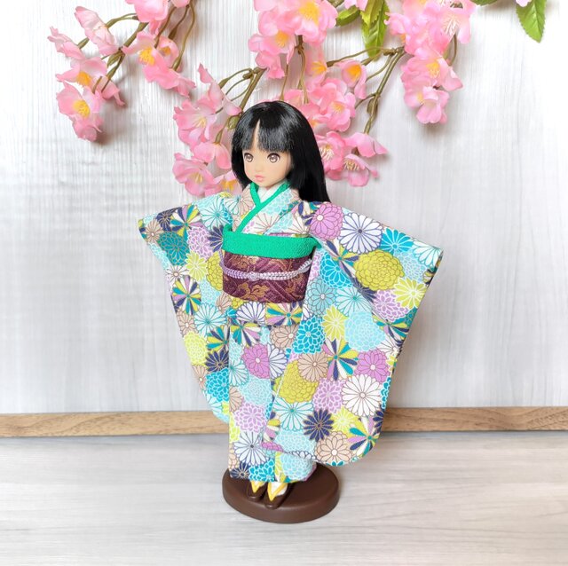 「薄荷と紫苑」22cmドール振袖着物 | iichi ハンドメイド・クラフト作品・手仕事品の通販