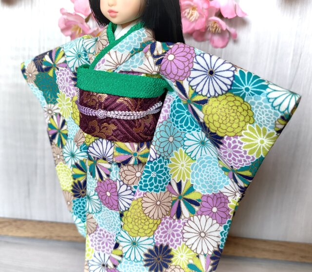 「薄荷と紫苑」22cmドール振袖着物 | iichi ハンドメイド・クラフト作品・手仕事品の通販