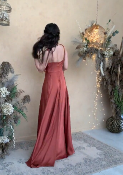 送料無料！パーティードレス キャミソール テラコッタ色 ファスナー エレガント 可愛い トレーン 拳式 二次会 | iichi ハンドメイド・クラフト作品・手仕事品の通販