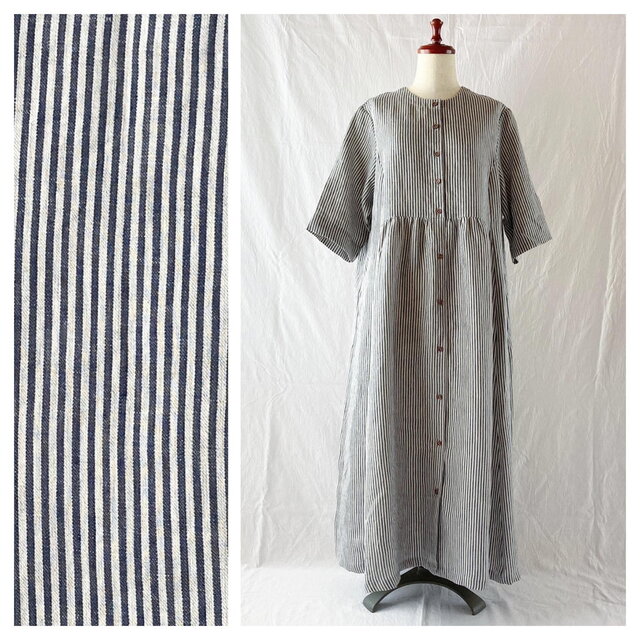 レディのためのクルドレイユワンピース（5分袖）：120cm丈（ハンサムストライプ） | iichi ハンドメイド・クラフト作品・手仕事品の通販