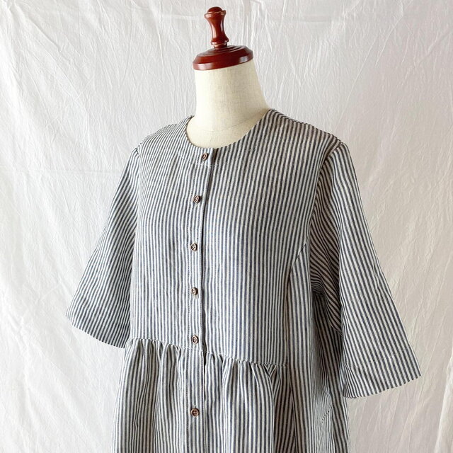 レディのためのクルドレイユワンピース（5分袖）：120cm丈（ハンサムストライプ） | iichi ハンドメイド・クラフト作品・手仕事品の通販