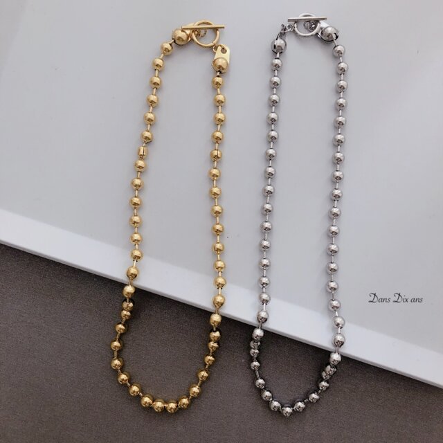 金属アレルギー対応 ステンレス/サージカルステンレス 316L / マンテル留め具 ボールチェーンネックレス gold | iichi ハンドメイド・クラフト作品・手仕事品の通販