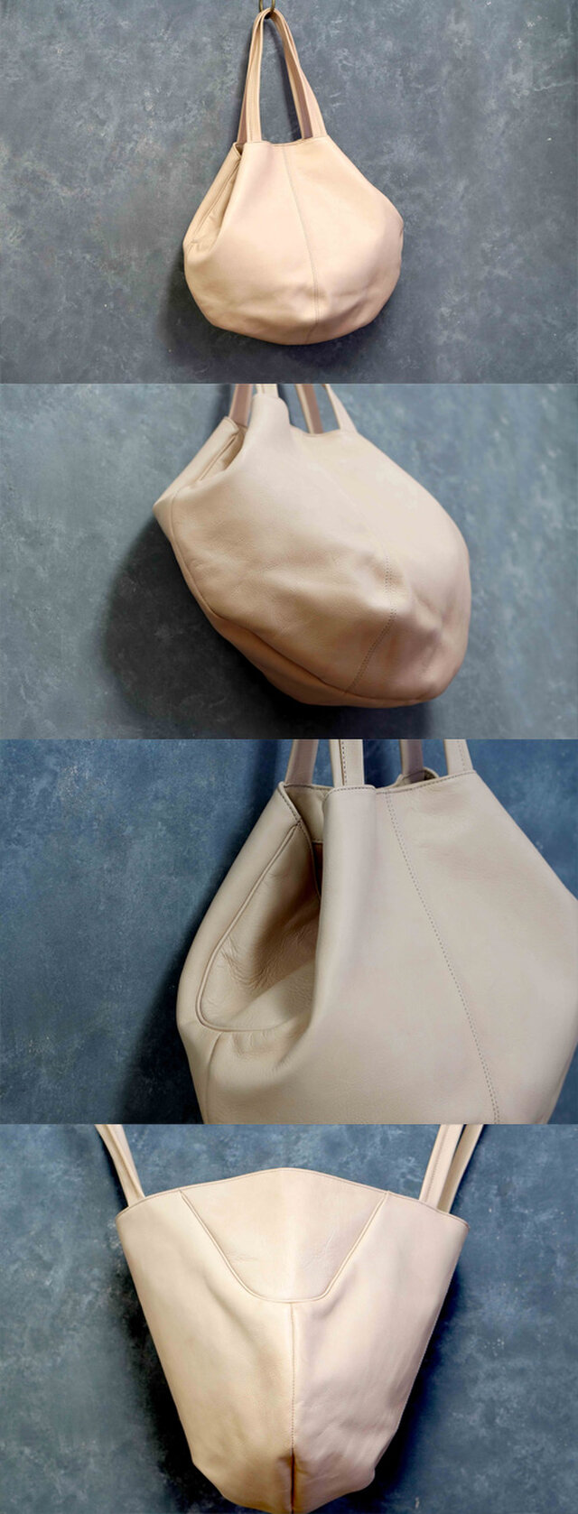 丸いフォルム・ヌメ革トートバッグ：PCも収納可・贅沢に内装絞り染めPIGレザーです | iichi ハンドメイド・クラフト作品・手仕事品の通販