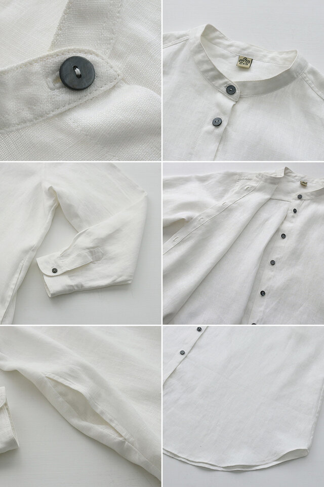 リネン 2way スタンドカラー長袖シャツワンピース 羽織り （オフホワイト）OP33 | iichi ハンドメイド・クラフト作品・手仕事品の通販
