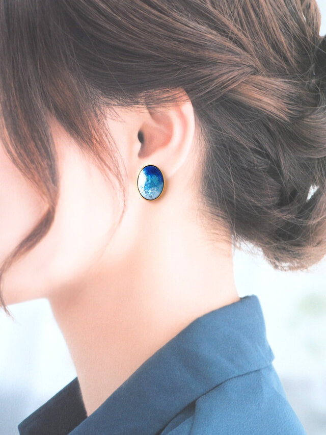 七宝焼 潮騒Ovalピアス | iichi ハンドメイド・クラフト作品・手仕事品の通販