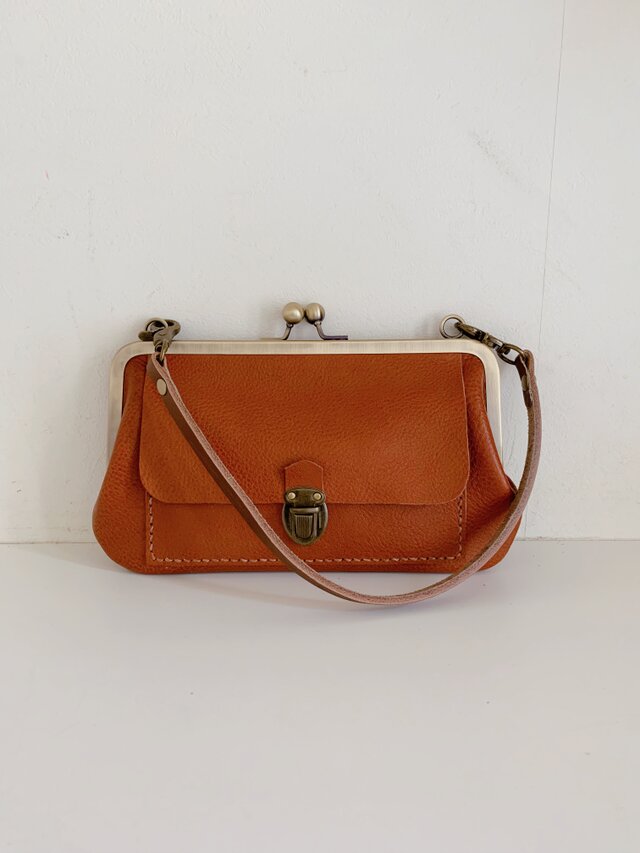 イタリアンレザー2wayがま口ポシェット ブラウン スマホショルダー 携帯ポシェット ポッケ付き | iichi ハンドメイド・クラフト作品・手仕事品の通販