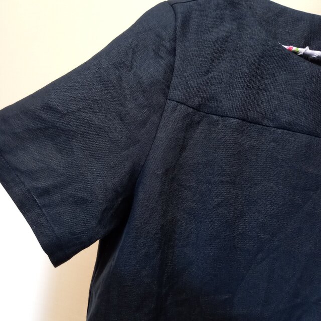 ☆ヨークワンピース 半袖 ネイビー リネン100％ S・M・L | iichi 日々の暮らしを心地よくするハンドメイドやアンティークのマーケットプレイス