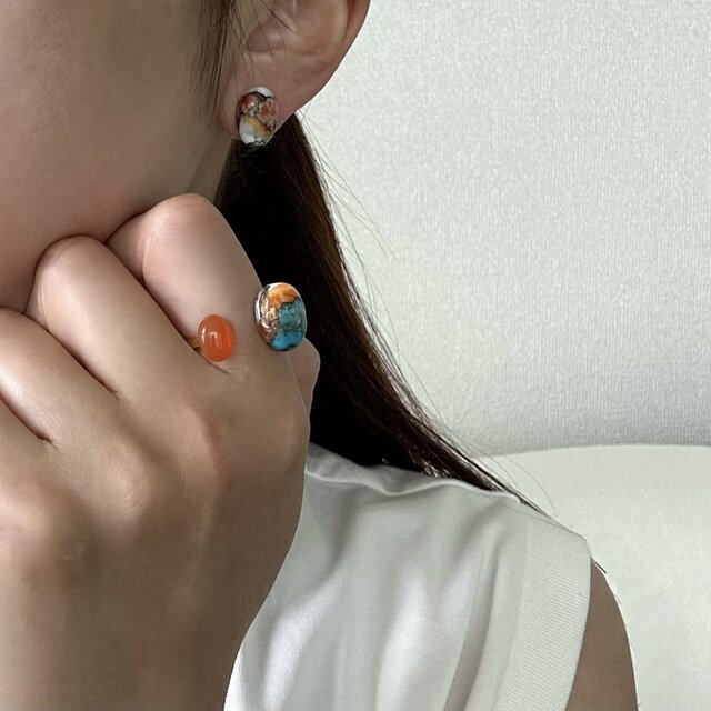 Fork ring-Turquoise×Orenge（フォークリング-ターコイズ×カーネリアン） | iichi 日々の暮らしを心地よくするハンドメイドやアンティークのマーケットプレイス