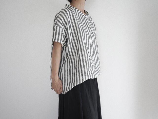 リネンストライプ半袖トップス No.270 | iichi 日々の暮らしを心地よくするハンドメイドやアンティークのマーケットプレイス