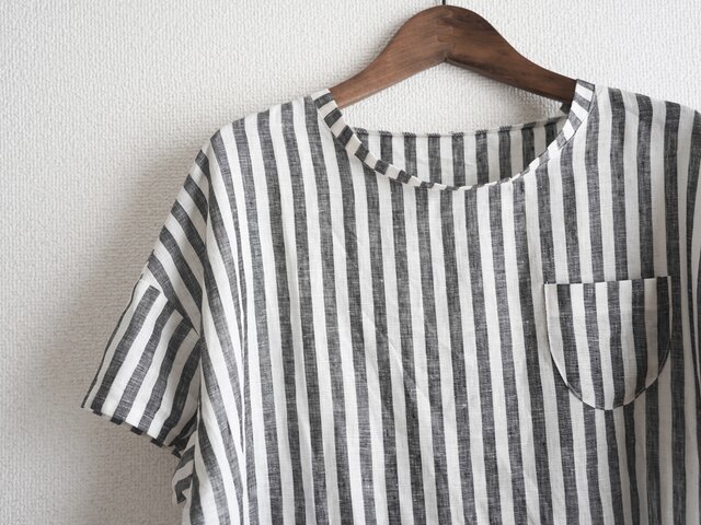 リネンストライプ半袖トップス No.270 | iichi 日々の暮らしを心地よくするハンドメイドやアンティークのマーケットプレイス