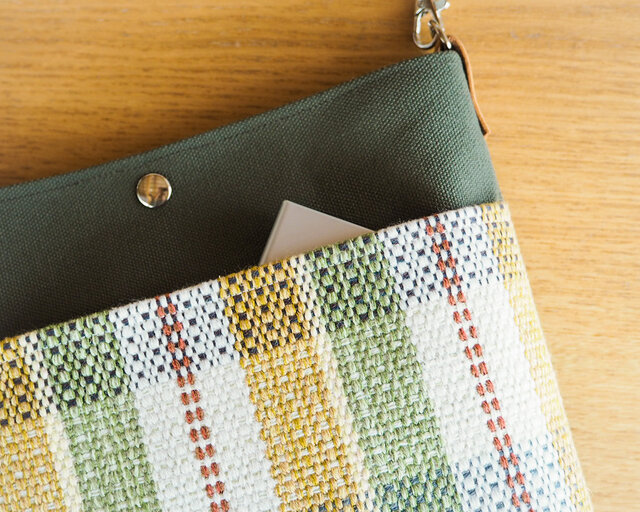 カントリーチェック手織り布のミニショルダー（グリーン） | iichi ハンドメイド・クラフト作品・手仕事品の通販