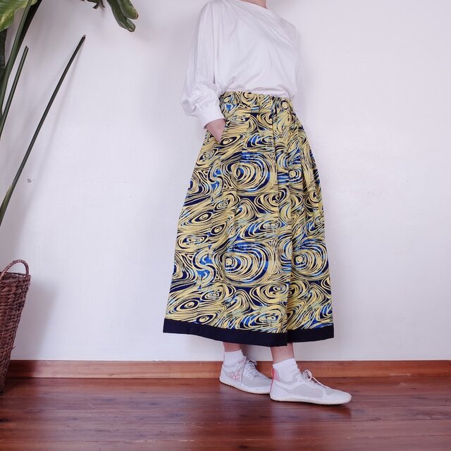 アフリカンプリント＆播州織 タックギャザースカート art layer | iichi ハンドメイド・クラフト作品・手仕事品の通販