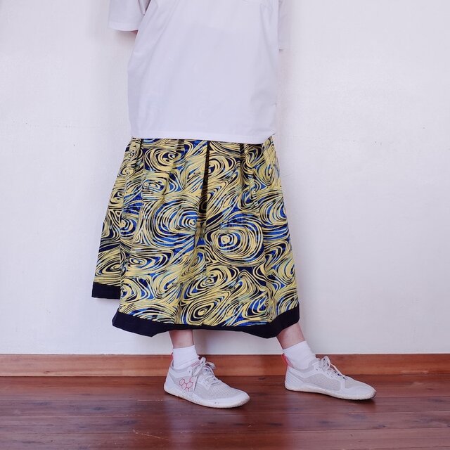 アフリカンプリント＆播州織 タックギャザースカート art layer | iichi ハンドメイド・クラフト作品・手仕事品の通販