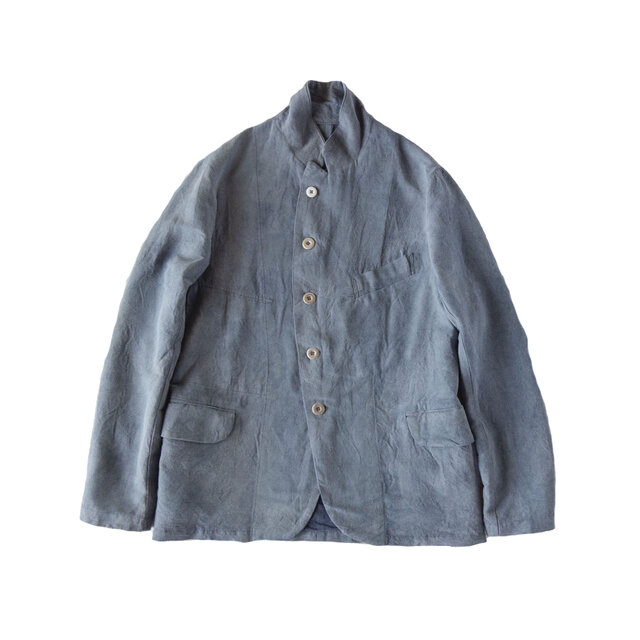 ライトブルー手染め＋草木染め、デッドストックシルク、テーラードジャケット M、L MZ original | iichi ハンドメイド・クラフト作品・手仕事品の通販