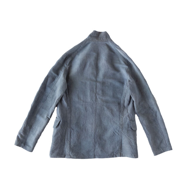 ライトブルー手染め＋草木染め、デッドストックシルク、テーラードジャケット M、L MZ original | iichi ハンドメイド・クラフト作品・手仕事品の通販