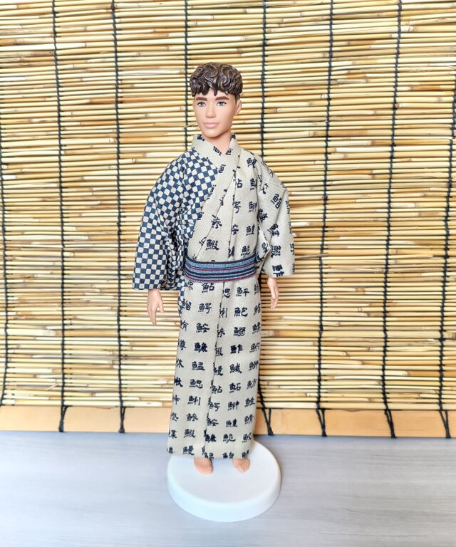 「魚市松」30cm男子ドール浴衣 | iichi ハンドメイド・クラフト作品・手仕事品の通販