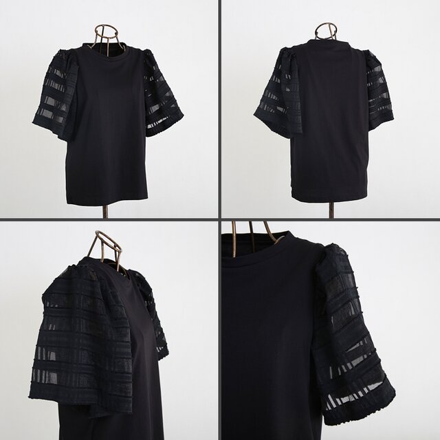 チュール ジャガード フレア袖 異素材トップス ブラック 0543BK | iichi ハンドメイド・クラフト作品・手仕事品の通販