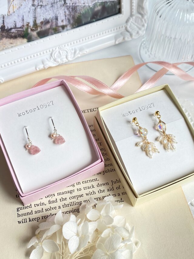 【無料ギフトボックス】ストロベリークォーツのピアス ac/524 | iichi ハンドメイド・クラフト作品・手仕事品の通販