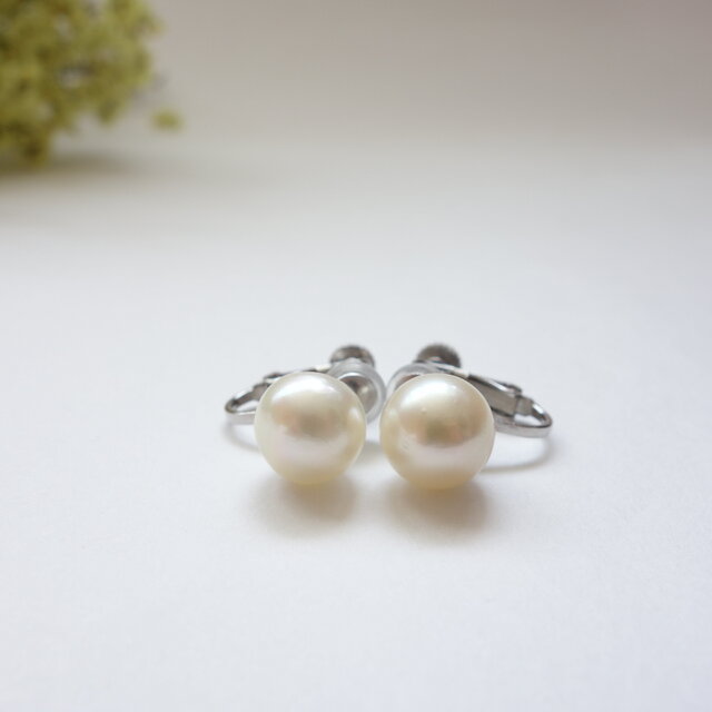 9mmカジュアルなあこやパール大珠イヤリング | iichi ハンドメイド・クラフト作品・手仕事品の通販
