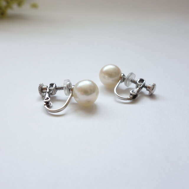 9mmカジュアルなあこやパール大珠イヤリング | iichi ハンドメイド・クラフト作品・手仕事品の通販