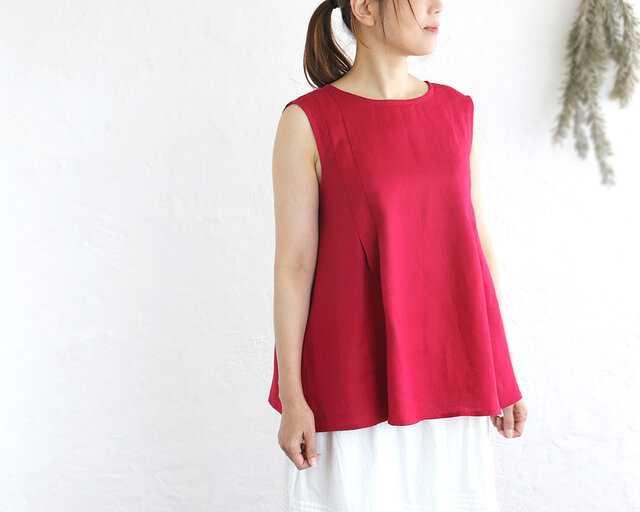 リネン ノースリーブブラウス drop （レッド）TP25 | iichi ハンドメイド・クラフト作品・手仕事品の通販