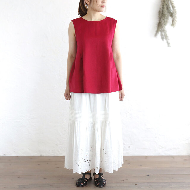 リネン ノースリーブブラウス drop （レッド）TP25 | iichi ハンドメイド・クラフト作品・手仕事品の通販