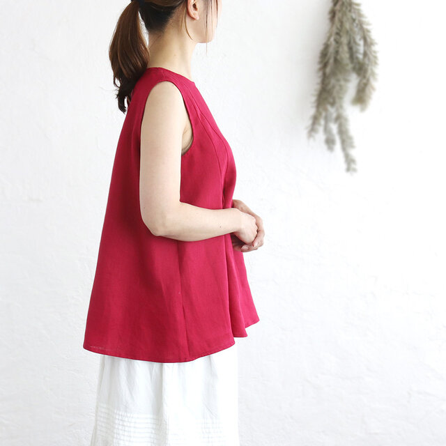 リネン ノースリーブブラウス drop （レッド）TP25 | iichi ハンドメイド・クラフト作品・手仕事品の通販