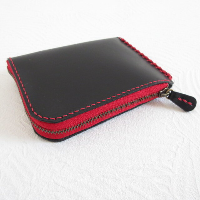 《牛革》L字ファスナー・コインケース・マッドブラック・クロムレザー・0498 | iichi 日々の暮らしを心地よくするハンドメイドやアンティークのマーケットプレイス