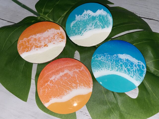 オーシャンアート 波レジンアート コースター 海 ブルー【CC-03】 | iichi ハンドメイド・クラフト作品・手仕事品の通販