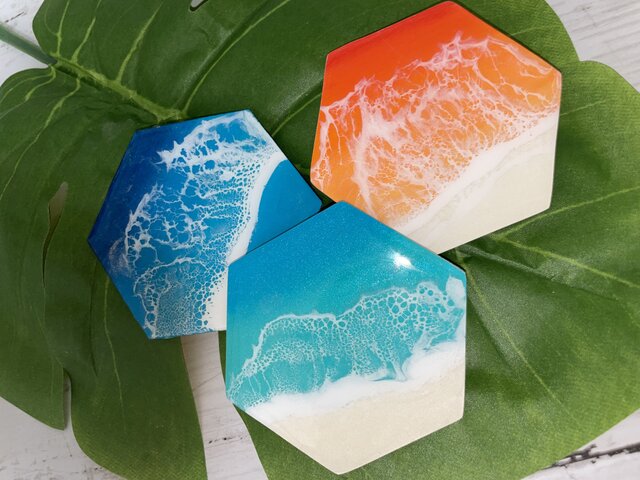 オーシャンアート 波レジンアート コースター 海 ブルー【CH-03】 | iichi ハンドメイド・クラフト作品・手仕事品の通販