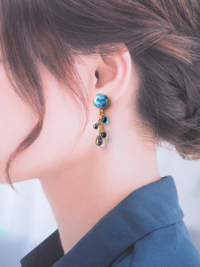 七宝焼 五月雨の雫ピアス | iichi ハンドメイド・クラフト作品・手仕事品の通販