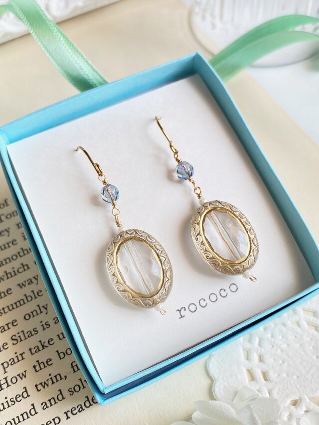 【無料ギフトボックス】« rococo » クリアビーズのピアス 水晶ブルーグリーンコーティング ac/690-2 | iichi ハンドメイド・クラフト作品・手仕事品の通販