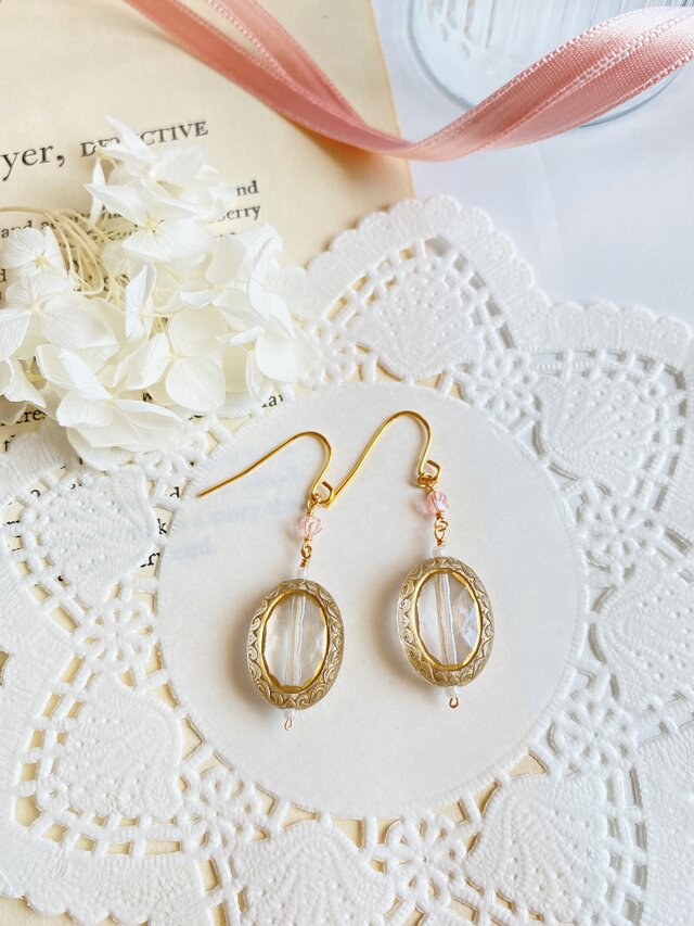 【無料ギフトボックス】« rococo » クリアビーズのピアス 水晶ブルーグリーンコーティング ac/690-2 | iichi ハンドメイド・クラフト作品・手仕事品の通販