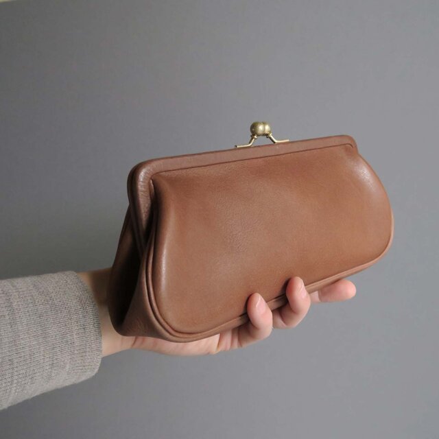 ご予約作品・O様・・plain gama long wallet (antique brown) | iichi ハンドメイド・クラフト作品・手仕事品の通販