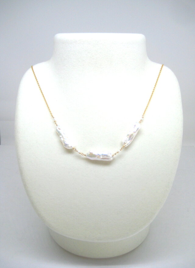 14KGF ケシパール3粒と淡水パールのネックレス | iichi ハンドメイド・クラフト作品・手仕事品の通販