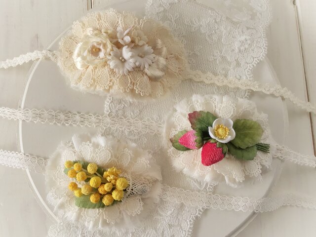 ドール用レースとミモザのスモールヘッドドレス(MLフリー) | iichi 日々の暮らしを心地よくするハンドメイドやアンティークのマーケットプレイス