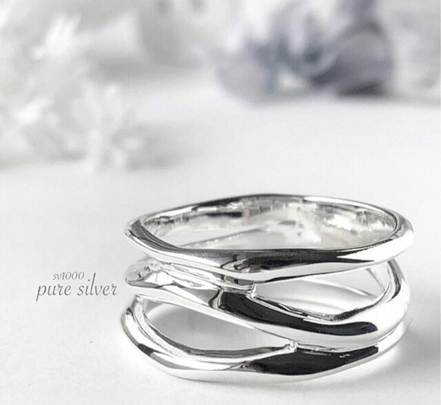 送料無料 ︎3連すかしリング sv1000純銀 金属アレルギーの方も purecubic | iichi ハンドメイド・クラフト作品・手仕事品の通販