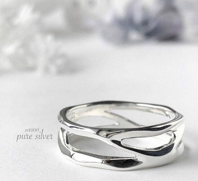 送料無料 ︎2連すかしリング sv1000純銀 金属アレルギーの方も purecubic | iichi ハンドメイド・クラフト作品・手仕事品の通販