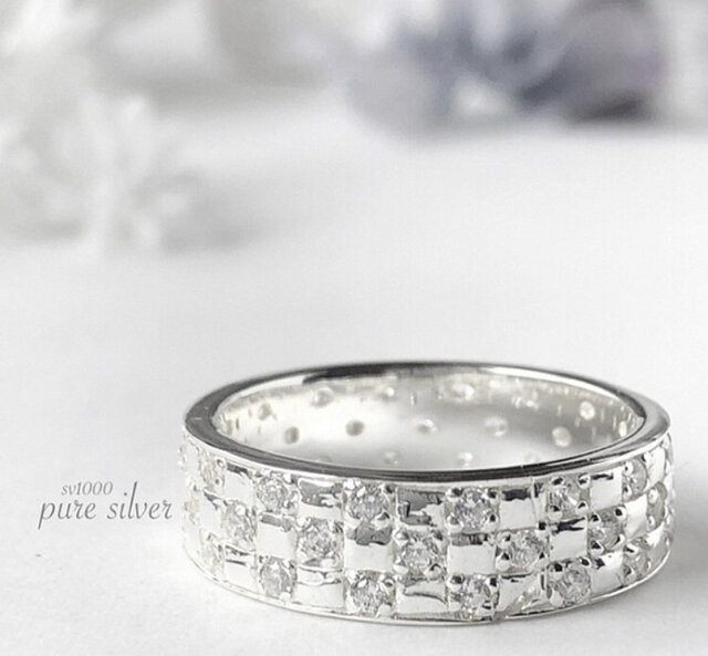 送料無料 ︎キラキラジルコニアリング sv1000純銀 金属アレルギーの方も purecubic | iichi ハンドメイド・クラフト作品・手仕事品の通販
