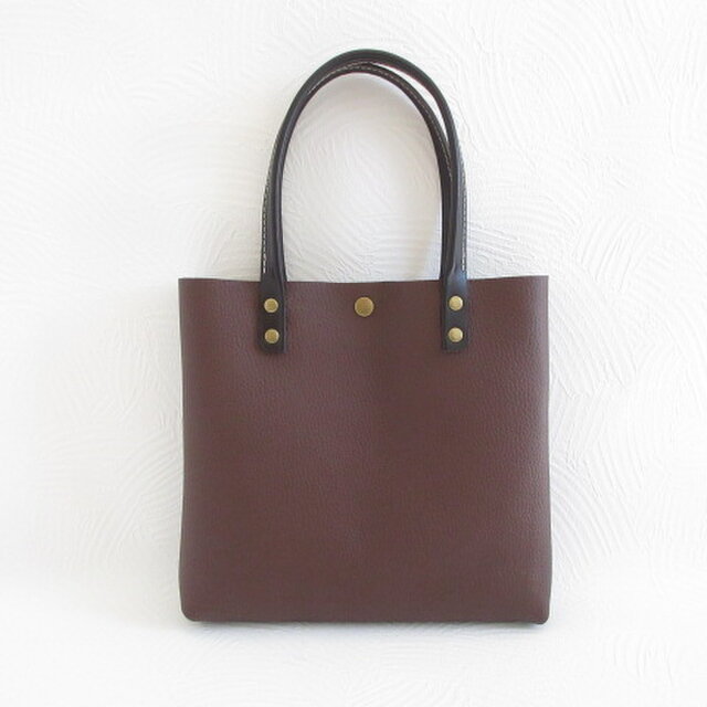 《牛革》new♪スクエアミニトート・シュリンクレザー・ダークブラウン・0460 | iichi ハンドメイド・クラフト作品・手仕事品の通販