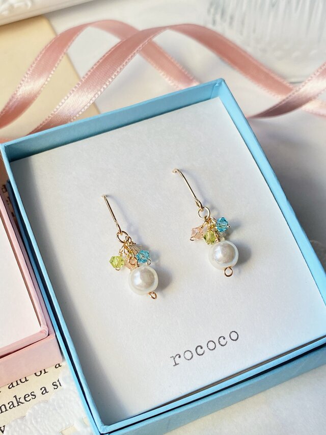 14kgf « rococo » スワロフスキービーズのカラフルなピアス ac/421 | iichi ハンドメイド・クラフト作品・手仕事品の通販