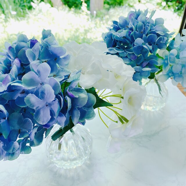 【枯れない花】本物みたいな紫陽花 Blue＆White マジカルウォーター インテリアフラワー | iichi ハンドメイド・クラフト作品・手仕事品の通販