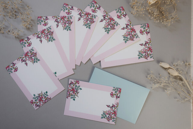ミニメッセージカード 8枚セット（封筒付き）【Pink×Flowers】 | iichi ハンドメイド・クラフト作品・手仕事品の通販