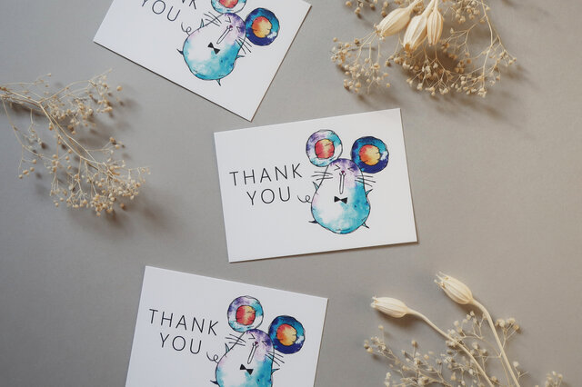 ミニメッセージカード 8枚セット（封筒付き）【ねずみ×THANK YOU】 | iichi 日々の暮らしを心地よくするハンドメイドやアンティークのマーケットプレイス