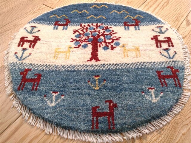 ペルシャ ギャッベ アマレバフト 円形 40.5Φ39.5cm ザクロの木 ランドスケープ | iichi ハンドメイド・クラフト作品・手仕事品の通販